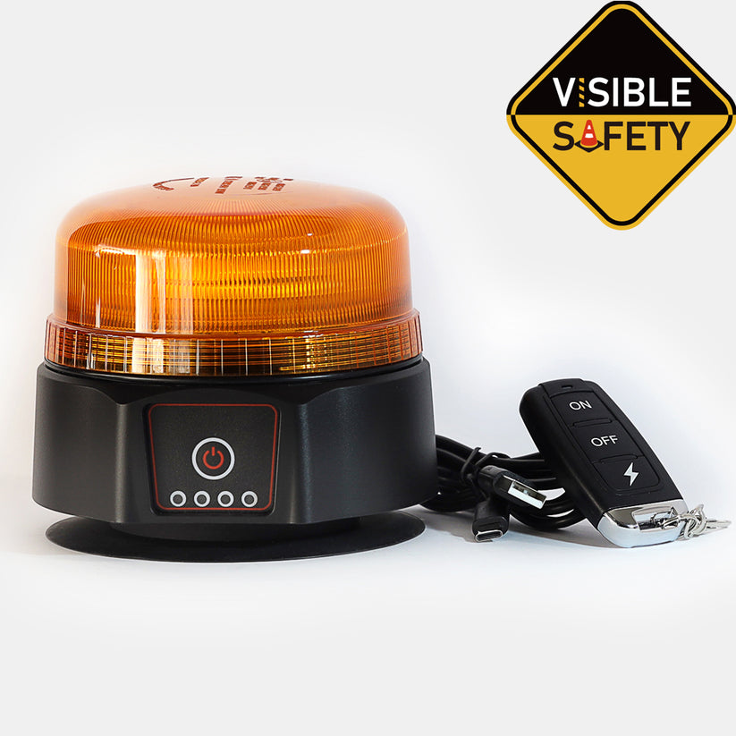 Compact 360° Rechargeable Amber Beacon + Remote Control – Visible Safety